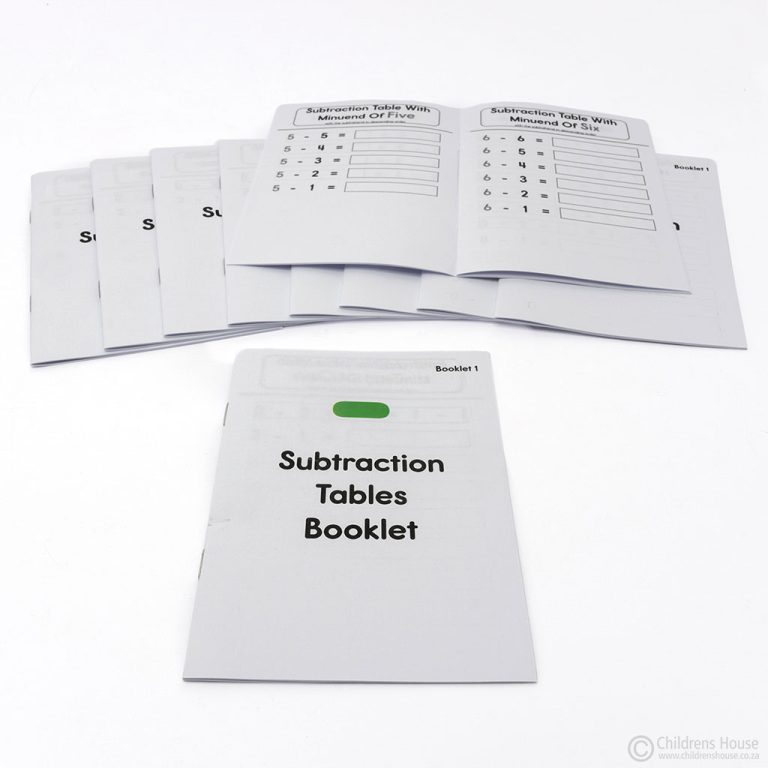 Subtraction Tables Booklet 1 - Set of 10 - Childrens House