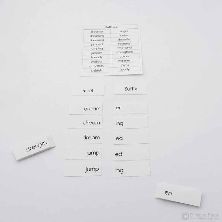 Suffixes - Childrens House - match the words to the header cards