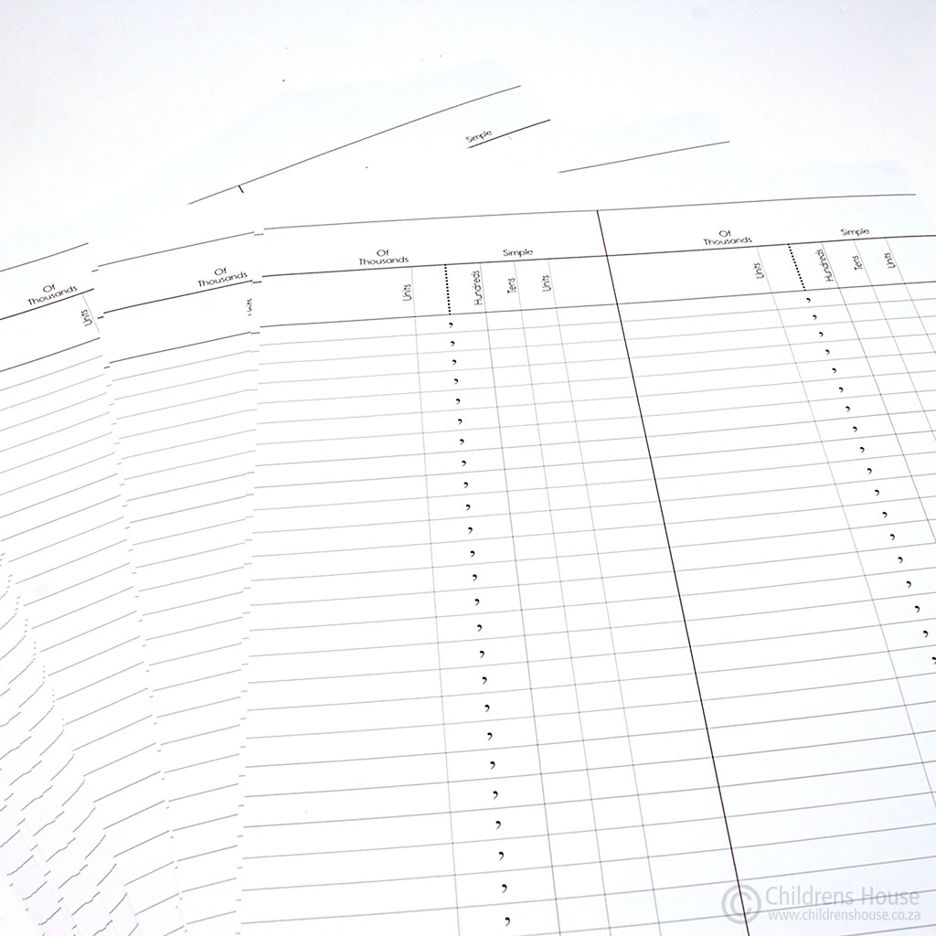 Small Bead Frame Exercise Sheets - Childrens House